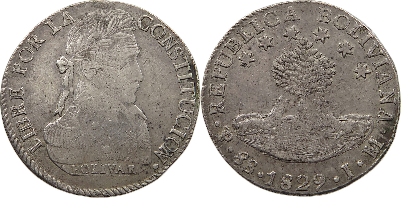 BOLIVIA 8 SOLES 1829 JM SS | MA-Shops