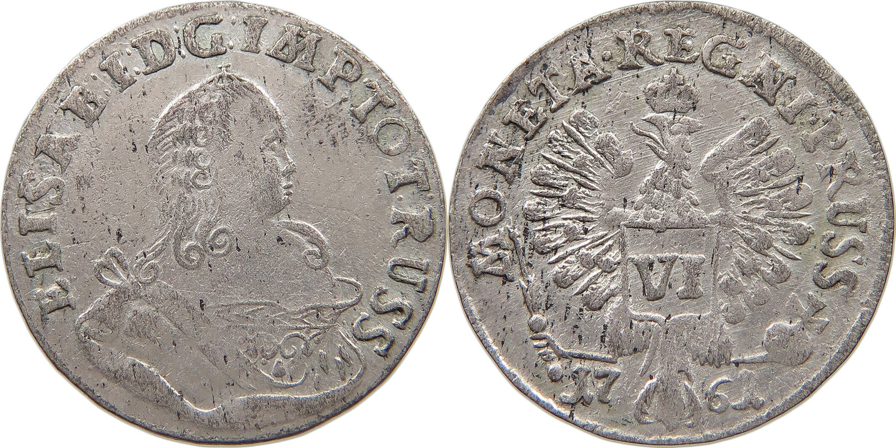 RUSSLAND 1761 Elisabeth Petrovna, 1741-1761, 6 Groschen 1761, Moskau ...