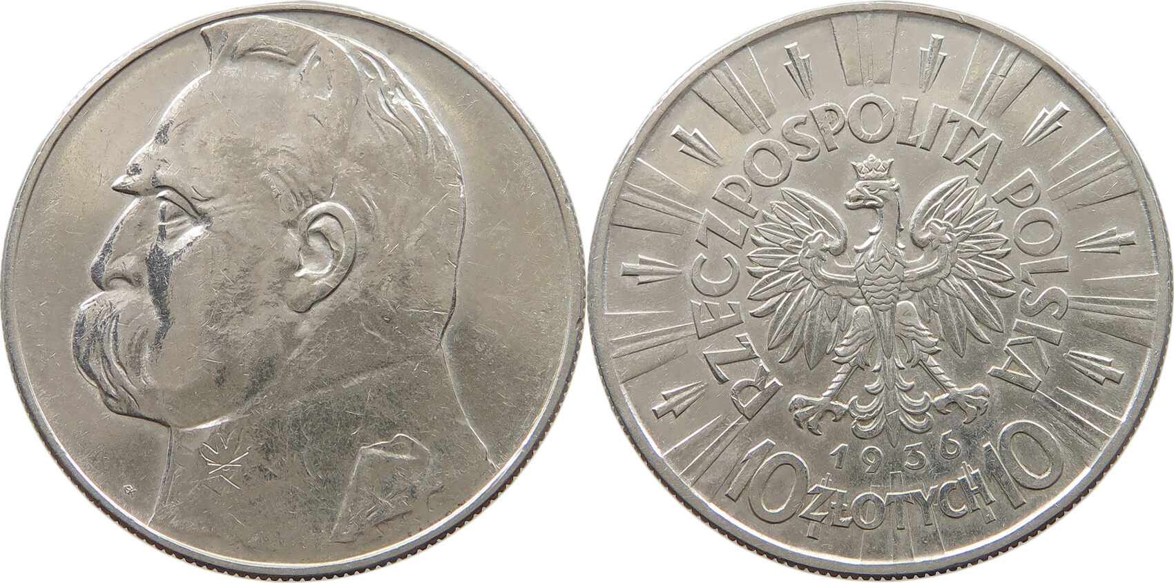 POLAND 10 ZLOTYCH 1936 Josef Pilsudski SS+ | MA-Shops