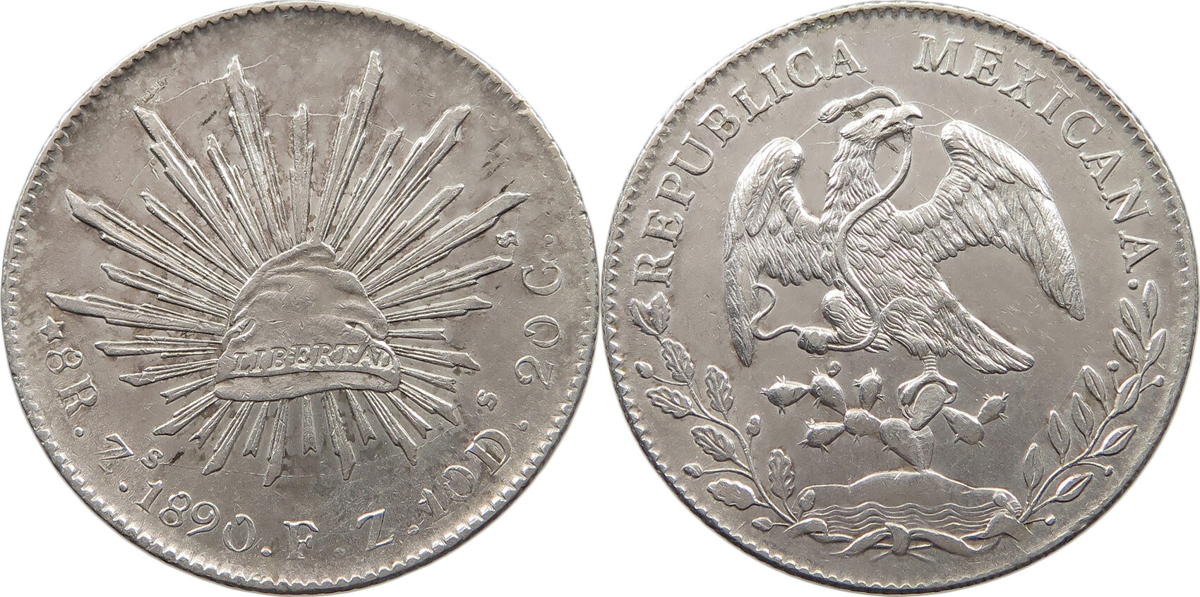 MEXICO 8 REALES 1890 ZACATECAS SS+ | MA-Shops