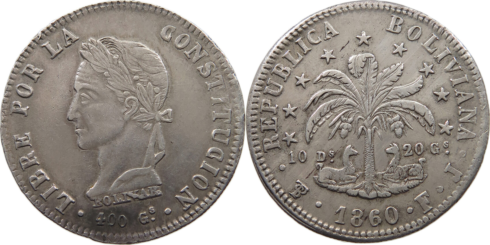 BOLIVIA 8 SOLES 1860 SS+ | MA-Shops