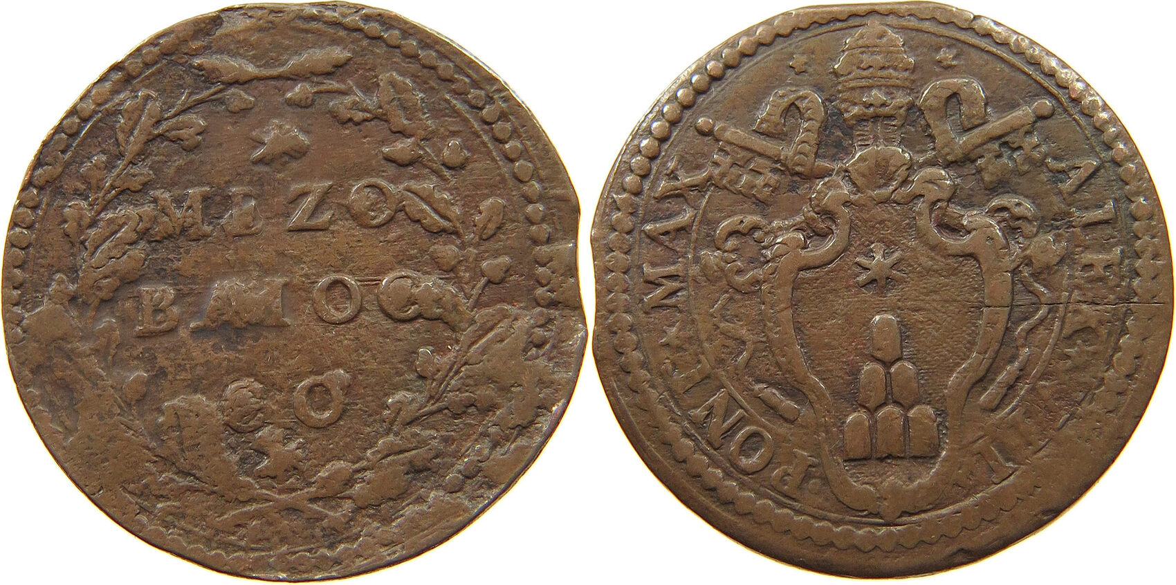 PAPAL STATES 1/2 BAIOCCO ALEXANDER VII. 1655-1667 SS | MA-Shops