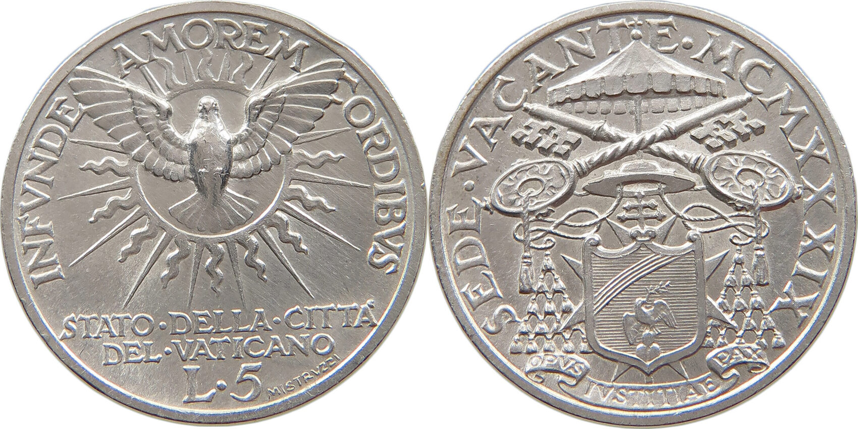 VATICAN 5 LIRE 1939 SEDE VACANTE VZ | MA-Shops