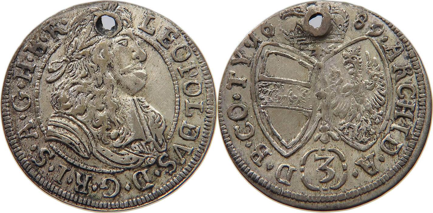 HAUS HABSBURG 3 KREUZER 1689 HALL LEOPOLD I. (1657-1705) SS | MA-Shops