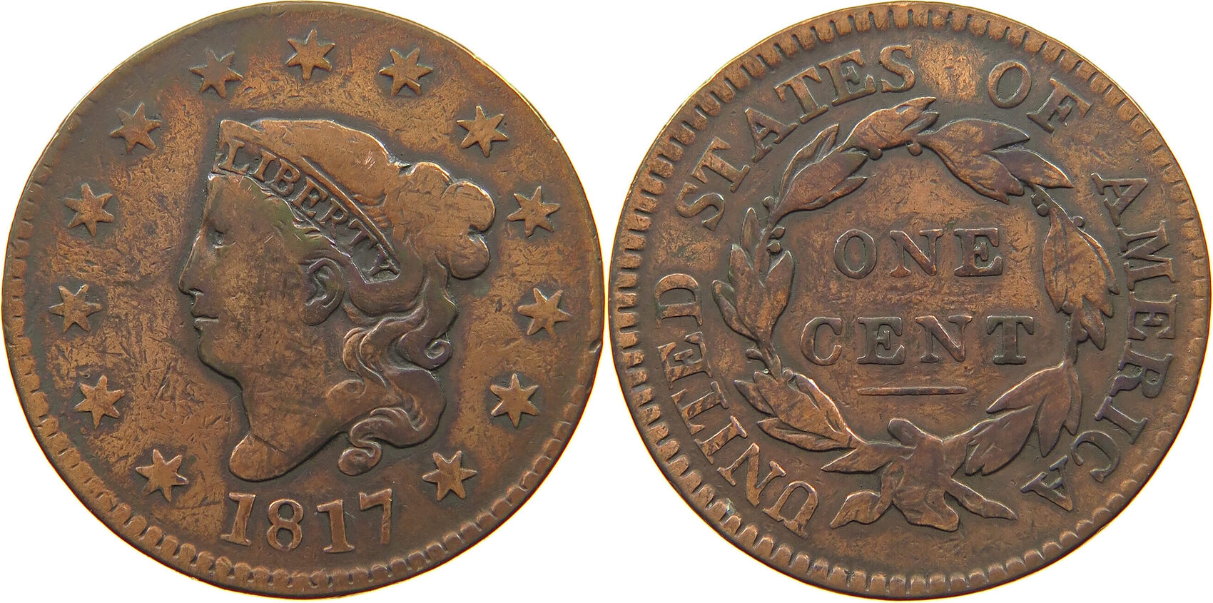 USA LARGE CENT 1817 CORONET HEAD SS- | MA-Shops