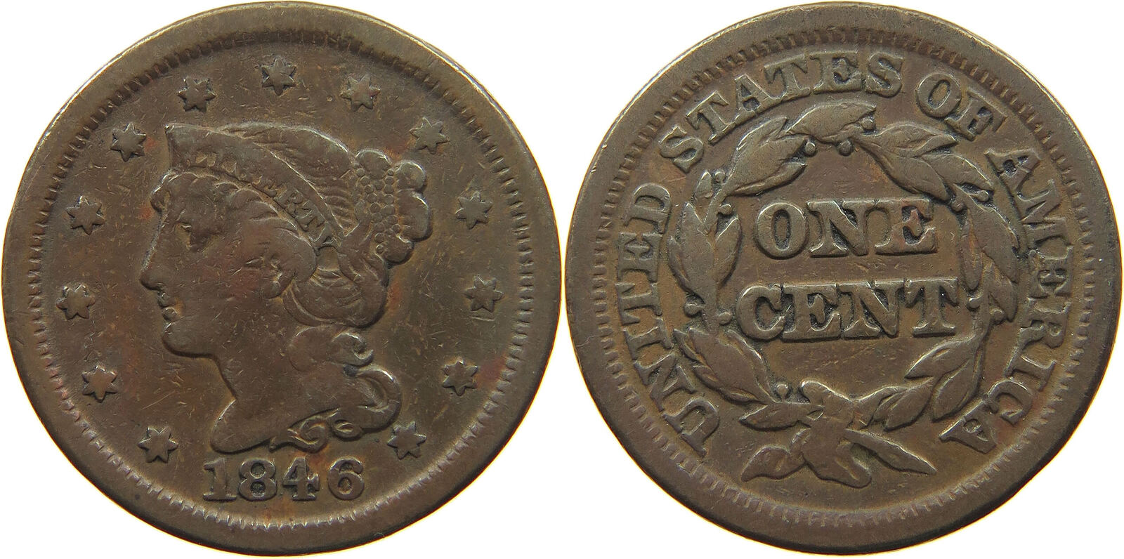 USA LARGE CENT 1846 BRAIDED HAIR SS | MA-Shops