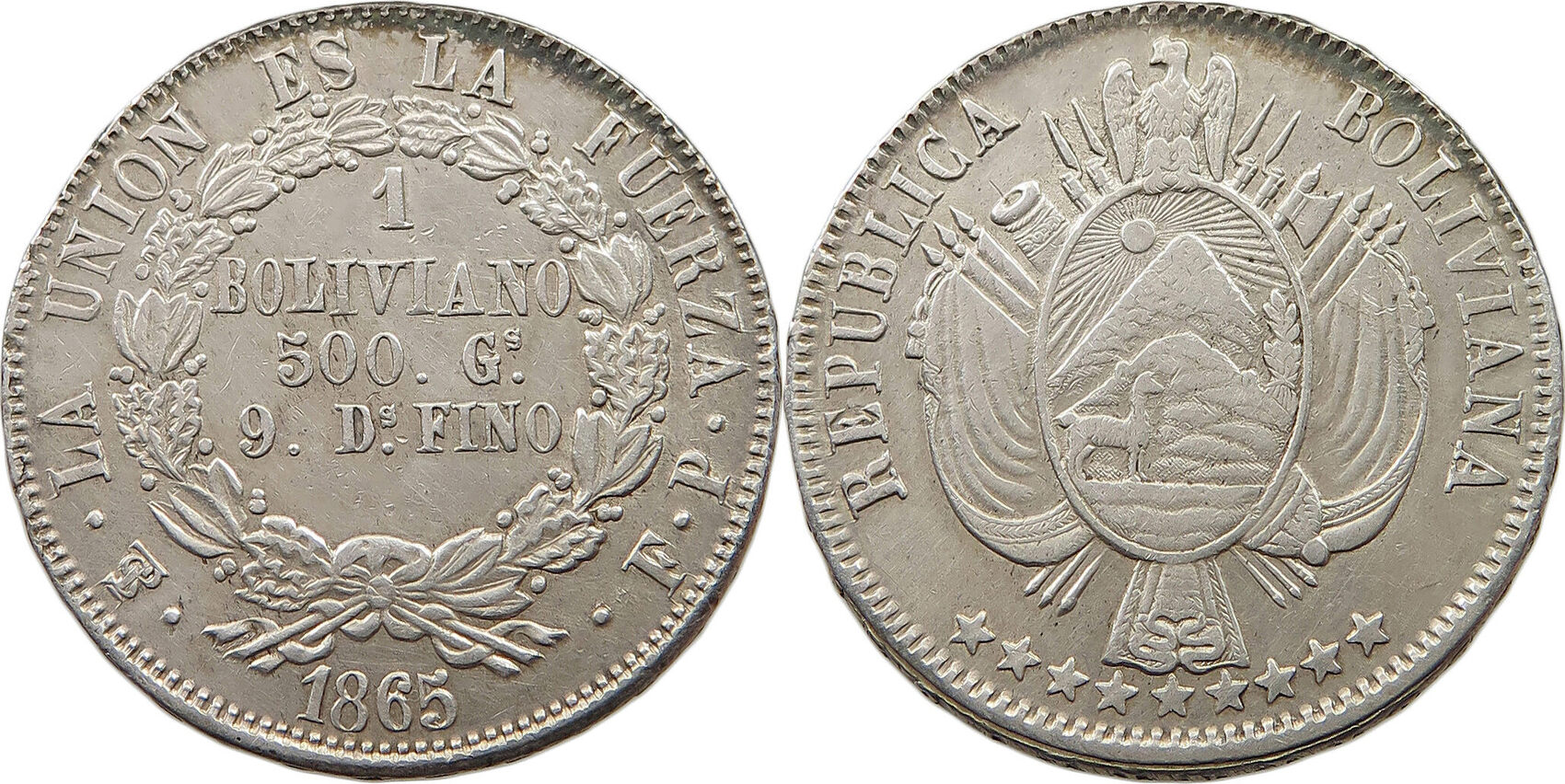 BOLIVIA BOLIVIANO 1865 FP SS | MA-Shops