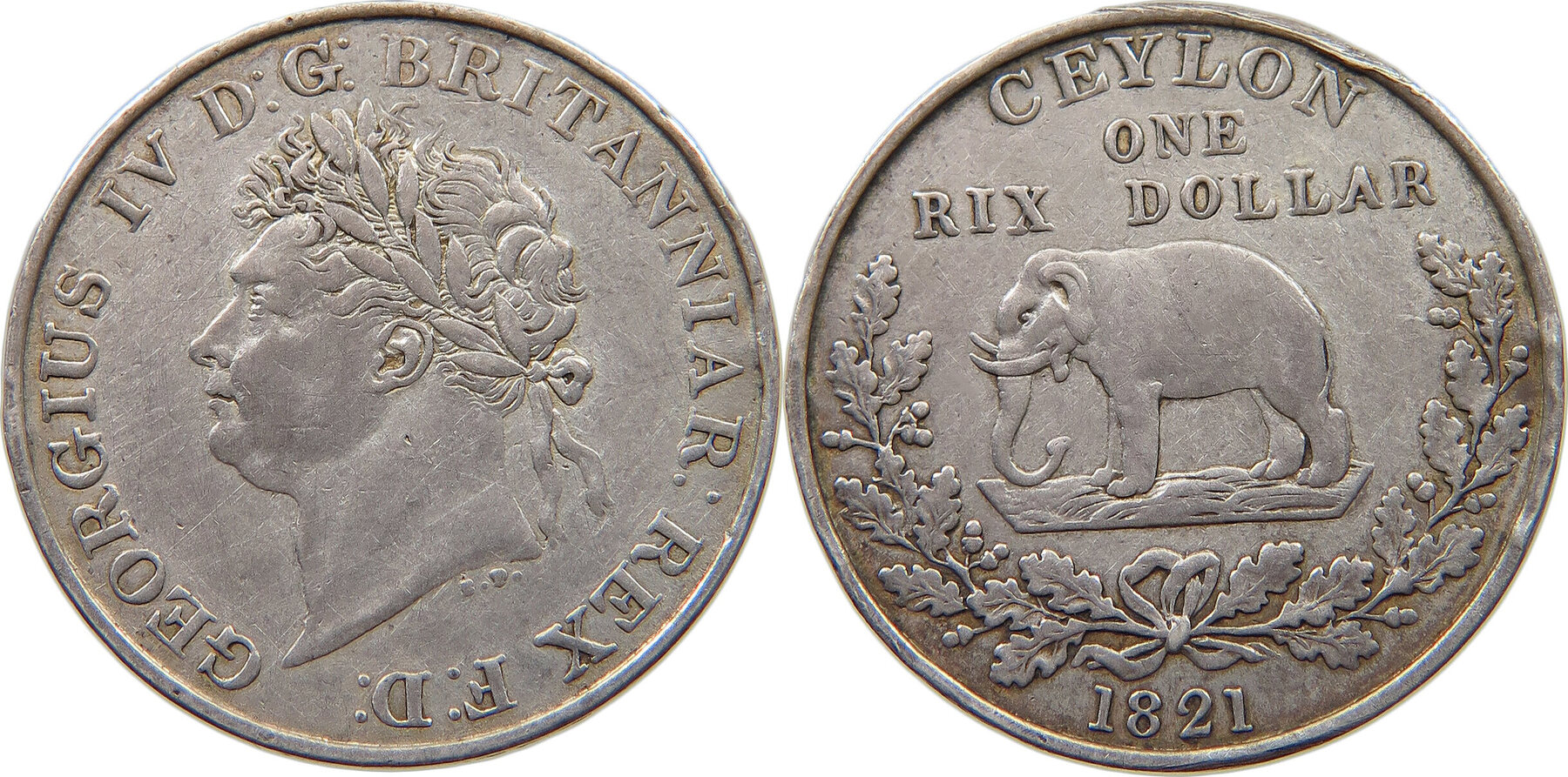 CEYLON RIX DOLLAR 1821 George IV. (1820-1830) SS | MA-Shops