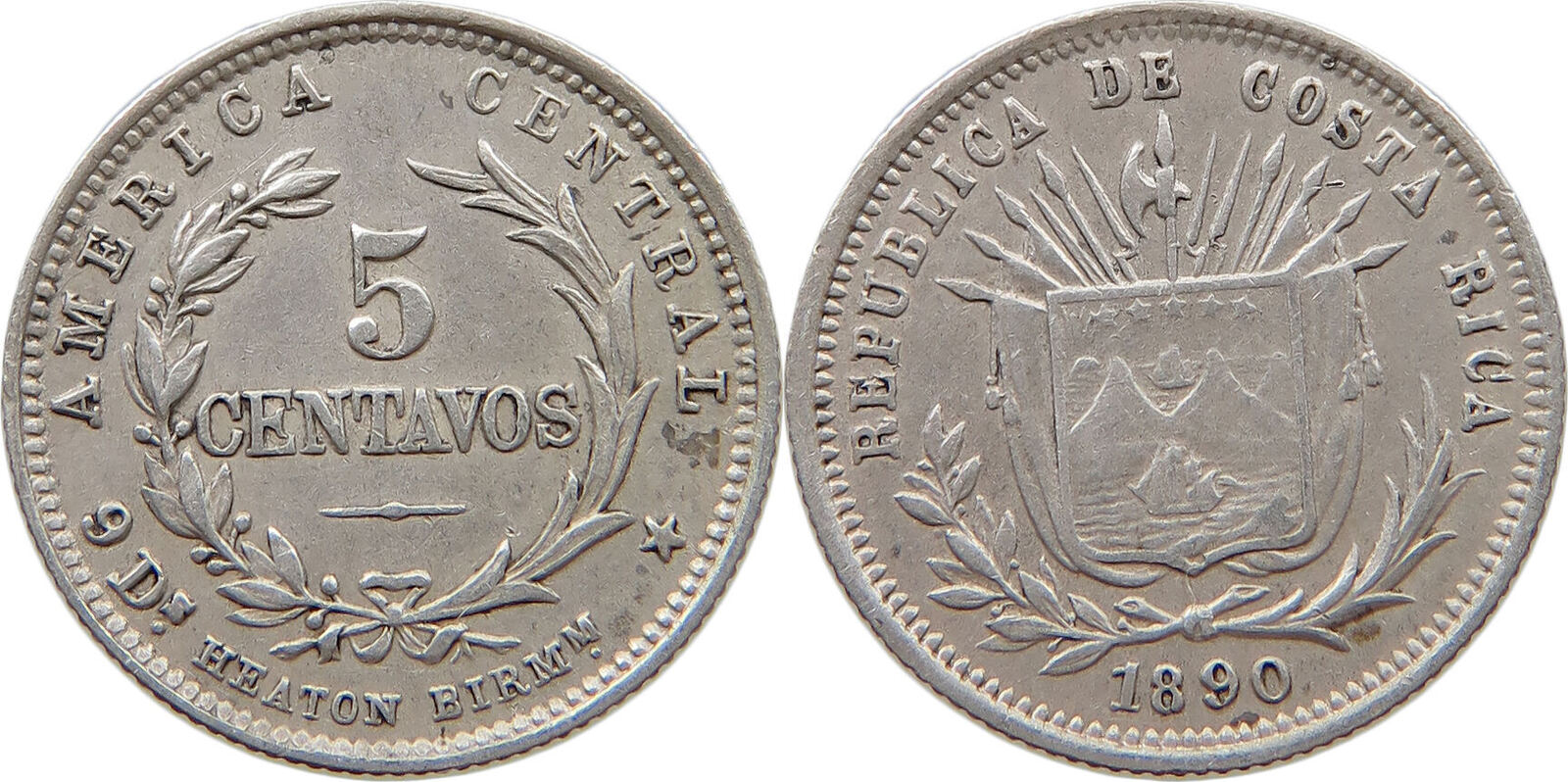 COSTA RICA 5 CENTAVOS 1890 SS | MA-Shops