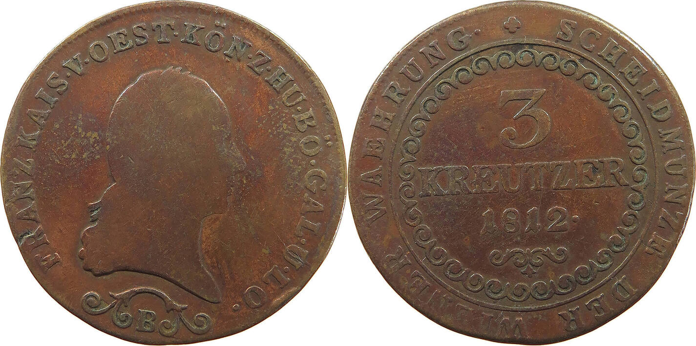 HAUS HABSBURG 3 KREUZER 1812 B Franz II. (1792-1835) SS- | MA-Shops