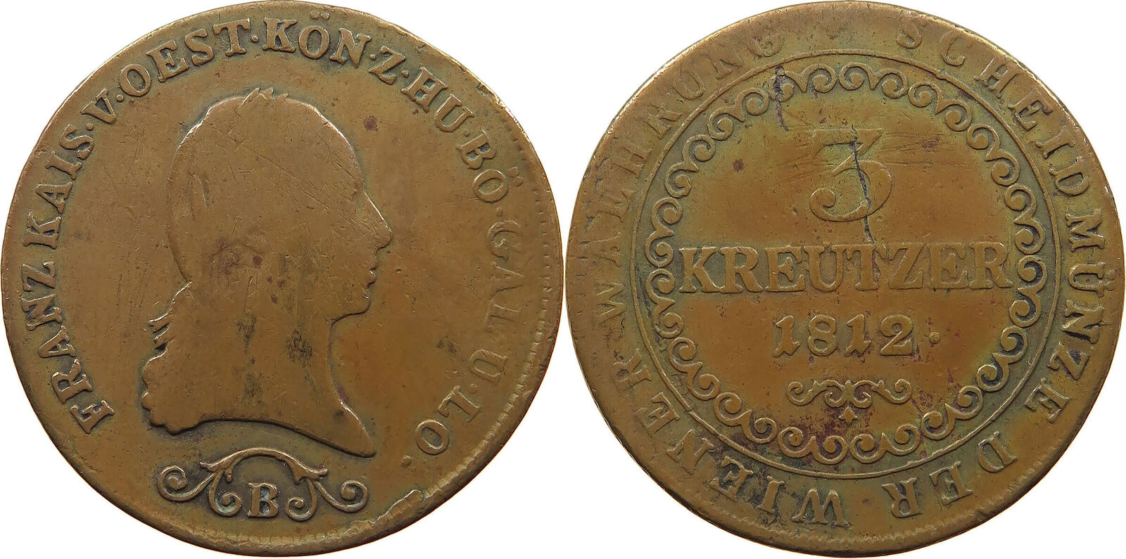 HAUS HABSBURG 3 KREUZER 1812 B Franz II. (1792-1835) S-SS | MA-Shops