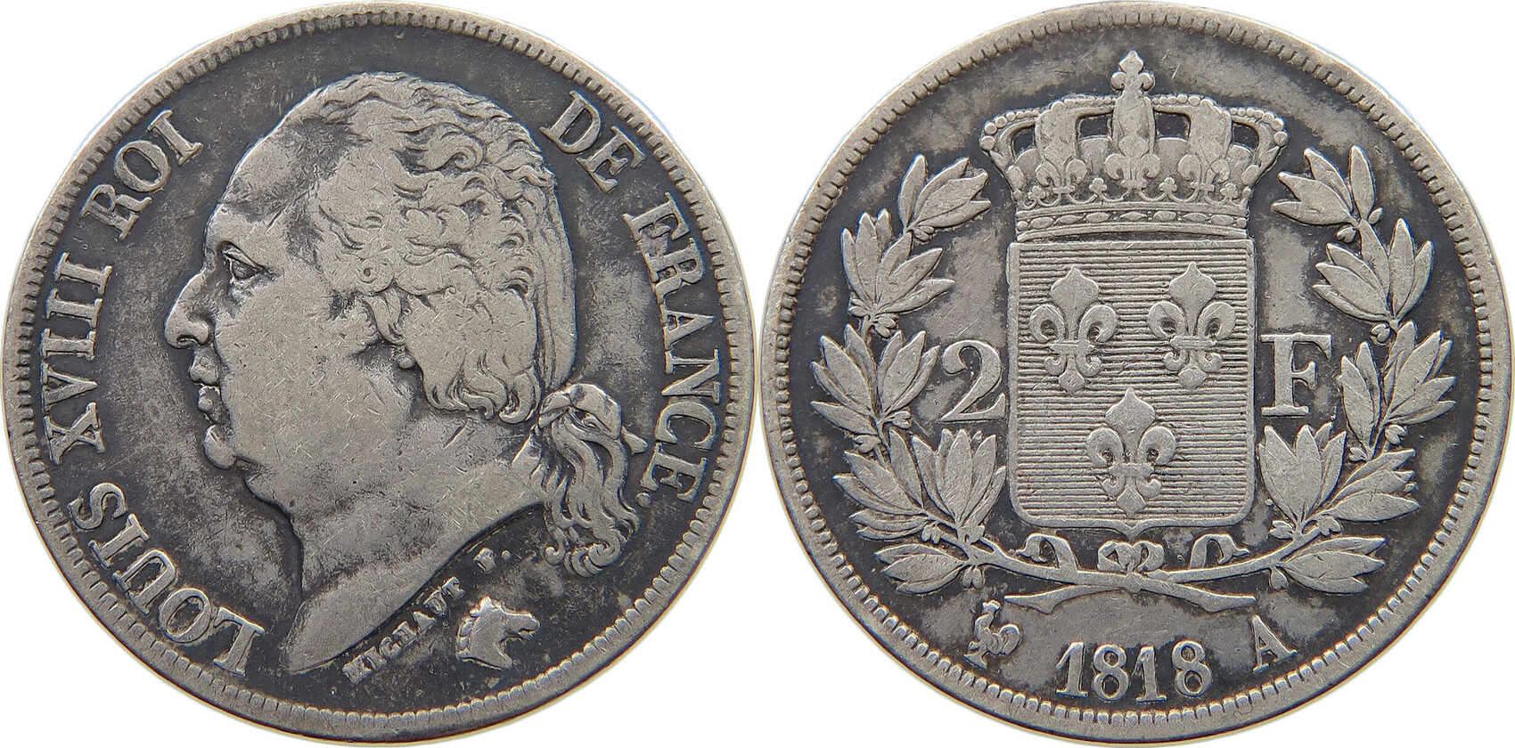 FRANCE 2 FRANCS 1818 A LOUIS XVIII. (1814, 1815-1824) SS | MA-Shops