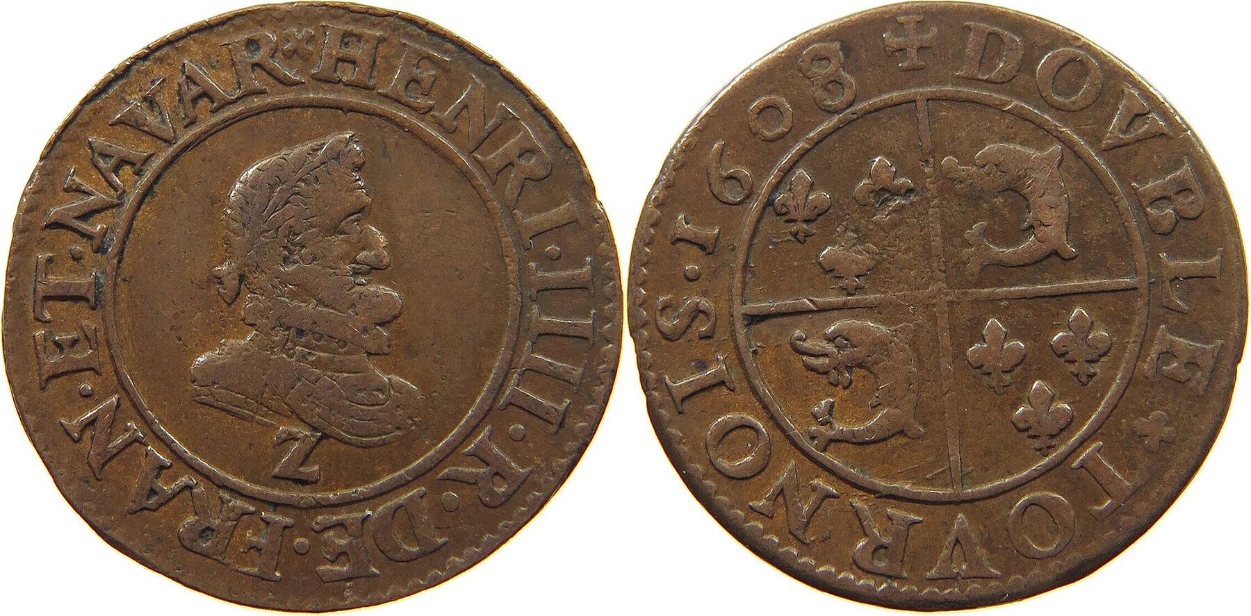 FRANCE DOUBLE TOURNOIS 1608 Henri IV R! Grenoble SS | MA-Shops