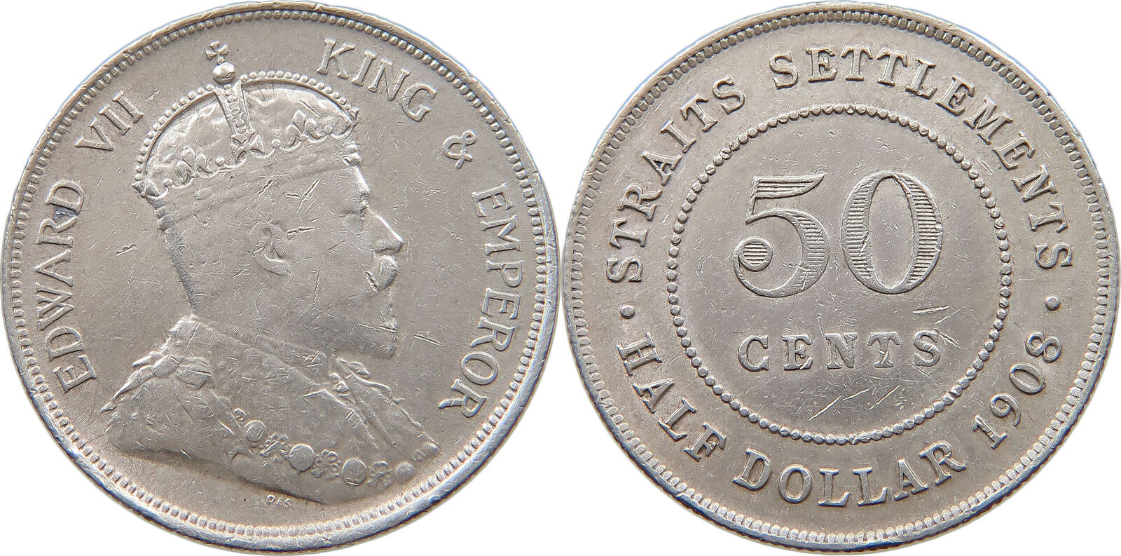 STRAITS SETTLEMENTS 50 CENTS 1908 Edward VII., 1901 - 1910 SS | MA-Shops