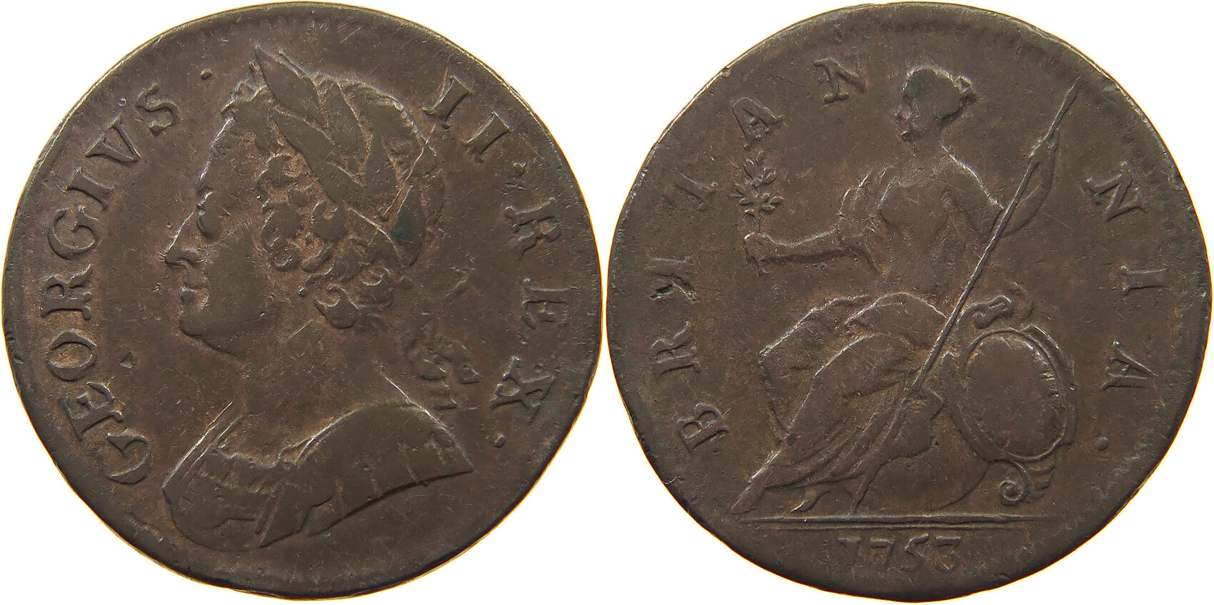 GREAT BRITAIN HALFPENNY 1753 George II. 1727-1760. SS- | MA-Shops
