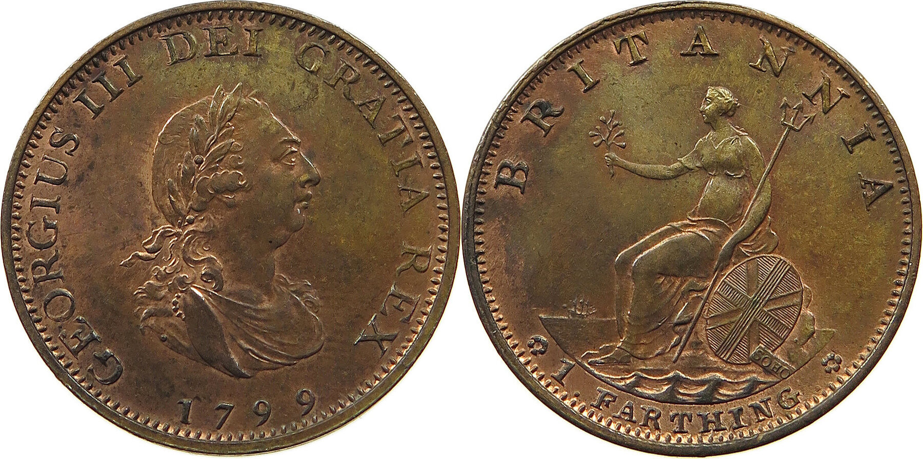 GREAT BRITAIN FARTHING 1799 GEORGE III. 1760-1820 VZ | MA-Shops