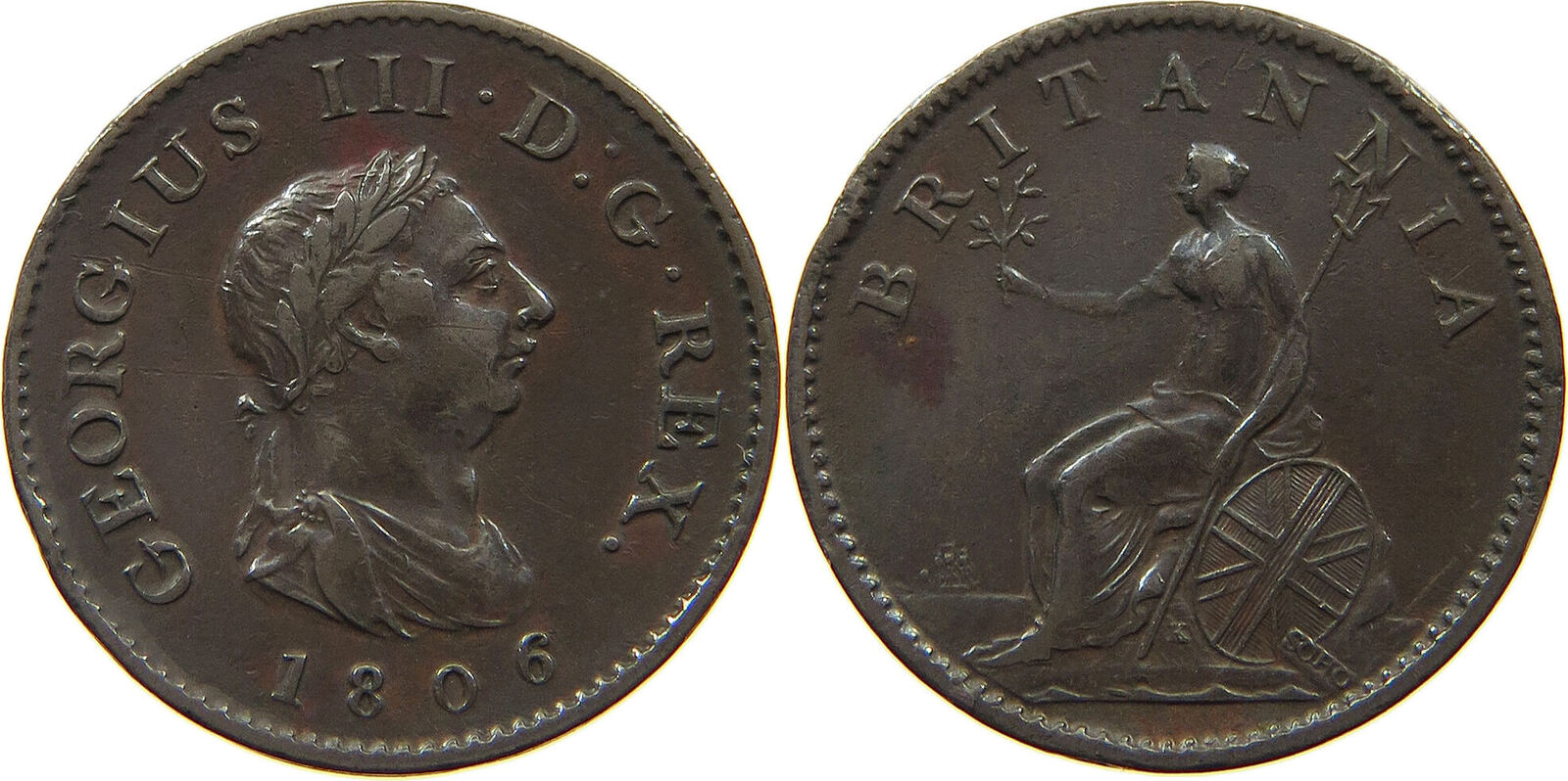 GREAT BRITAIN FARTHING 1806 SOHO GEORGE III. 1760-1820 SS | MA-Shops