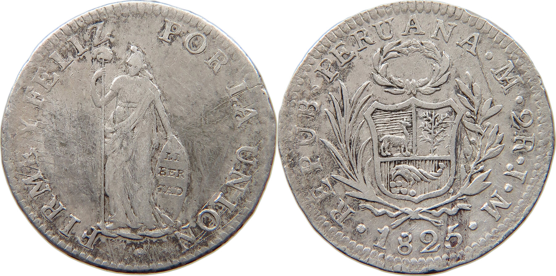 PERU 2 REALES 1825 VERY RARE S-SS | MA-Shops