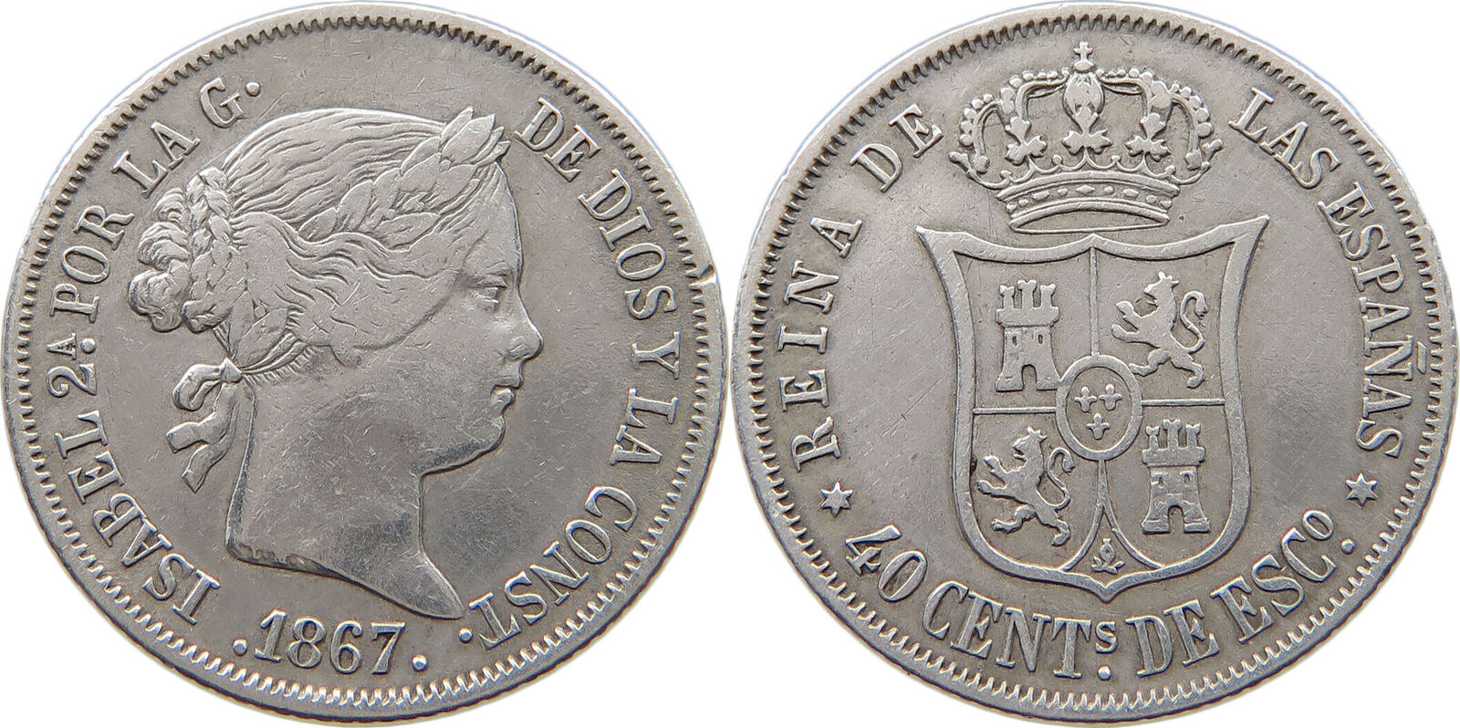 SPAIN 40 CENTIMOS 1867 Isabell II. (1833–1868) SS | MA-Shops