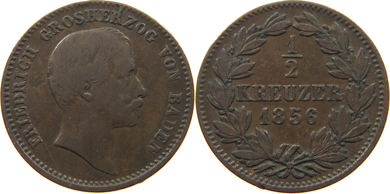 Baden 1/2 Kreuzer 1856 Friedrich I. 1852-1907. ss | MA-Shops