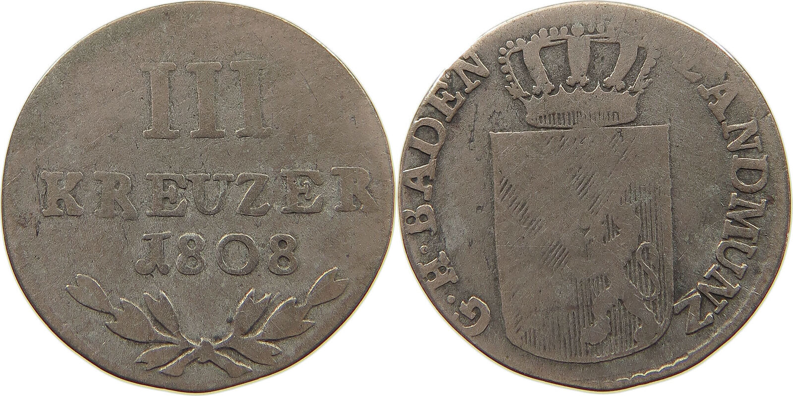 BADEN 3 KREUZER 1808 Karl Friedrich (1738-1811) S | MA-Shops