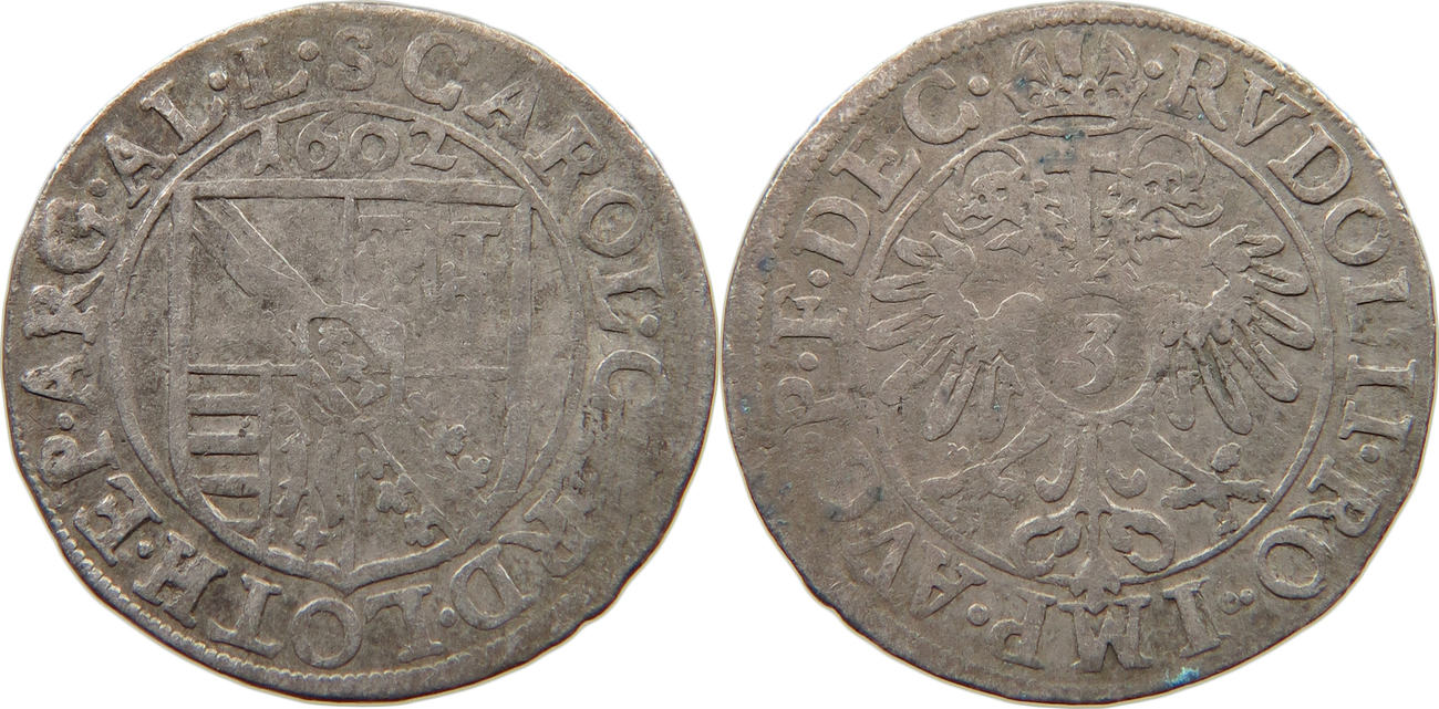 Strassburg 3 Kreuzer 1602 Karl II. von Lothringen, 1593-1607, Selten ss ...