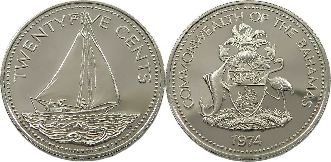 BAHAMAS 25 CENTS 1974 PROOF | MA-Shops