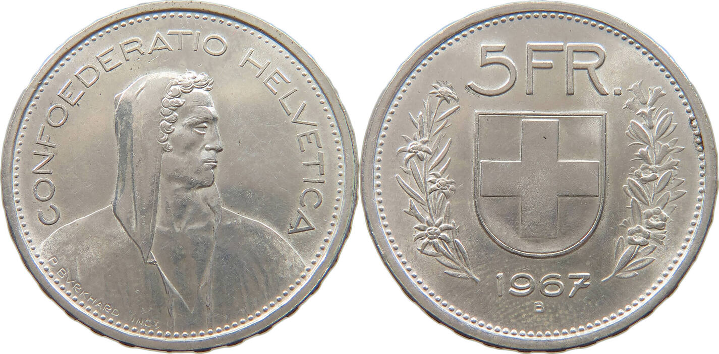SCHWEIZ 5 FRANKEN FRANCS 1967 SS+ | MA-Shops