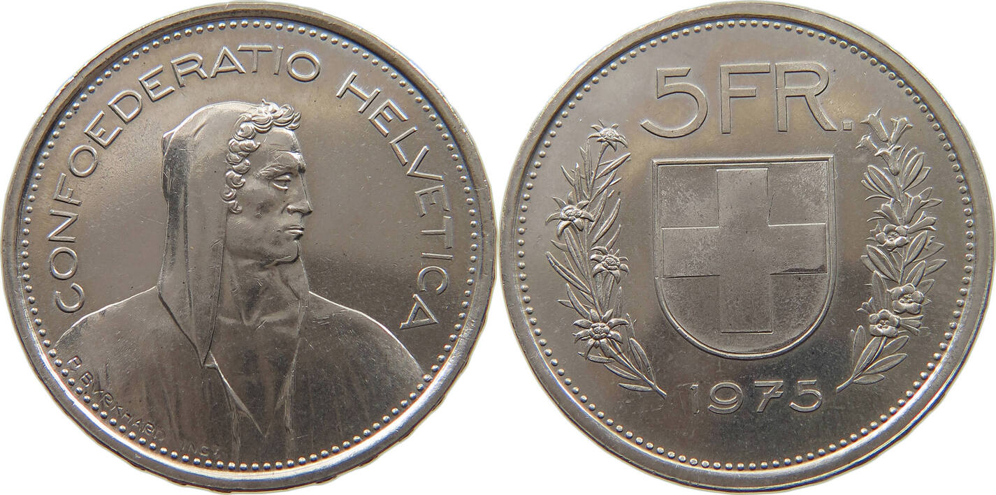 SCHWEIZ 5 FRANKEN FRANCS 1975 VZ | MA-Shops
