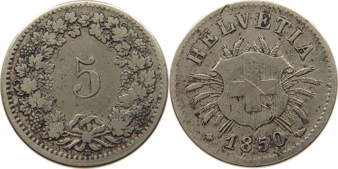 SCHWEIZ 5 RAPPEN 1850 BB S+ | MA-Shops