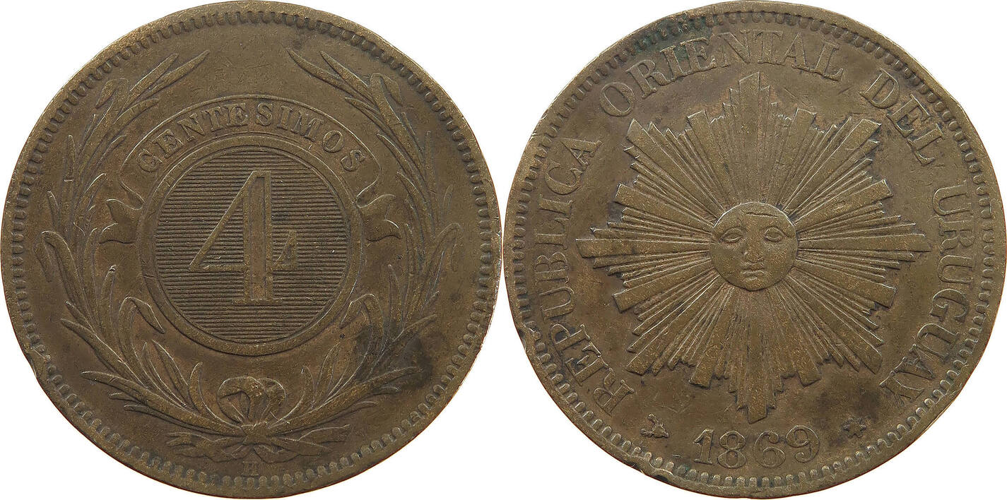 URUGUAY 4 CENTESIMOS 1869 SS- | MA-Shops