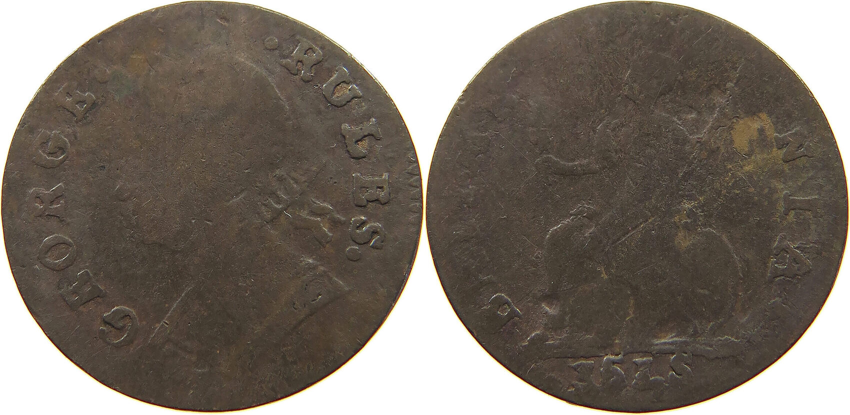 GREAT BRITAIN FARTHING GEORGE III. 1760-1820 EVASION GEORGE RULES S ...