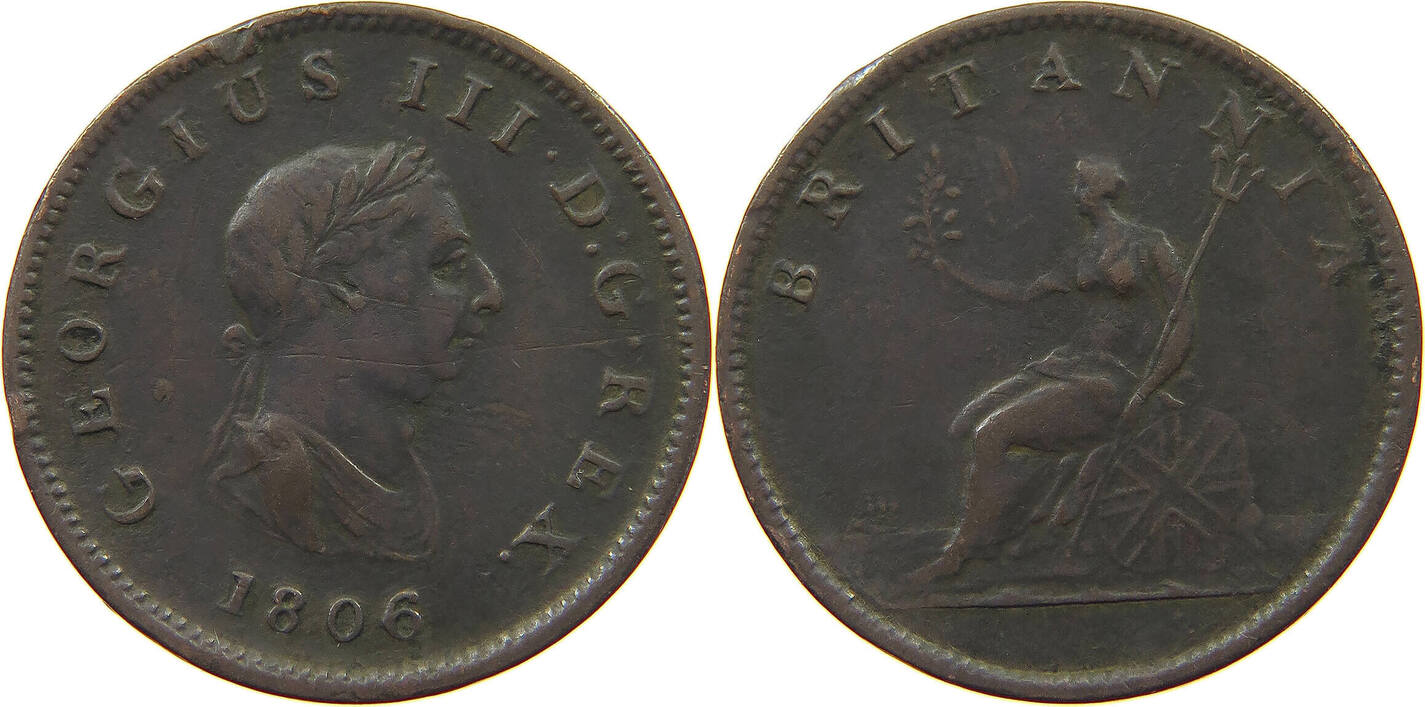 GREAT BRITAIN HALFPENNY 1806 GEORGE III. 1760-1820 S+ | MA-Shops