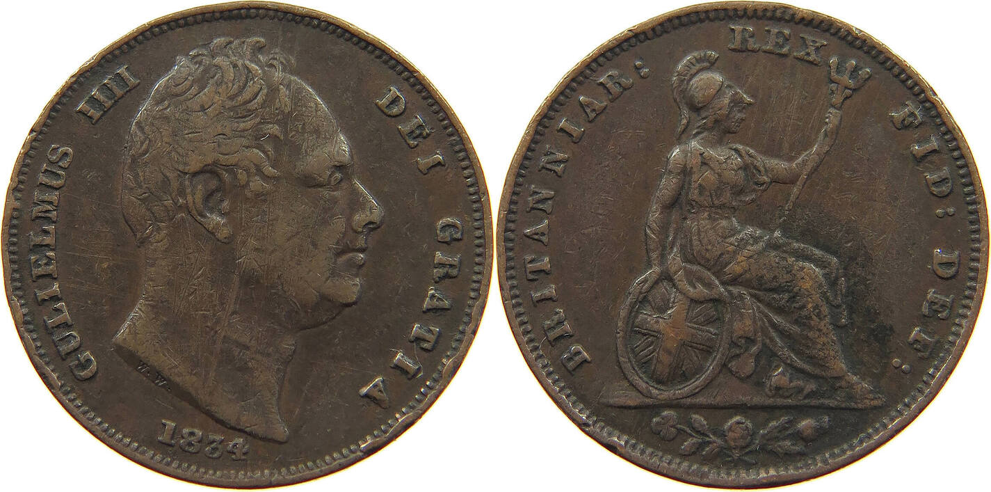 GREAT BRITAIN FARTHING 1834 WILLIAM IV. (1830-1837) S+ | MA-Shops
