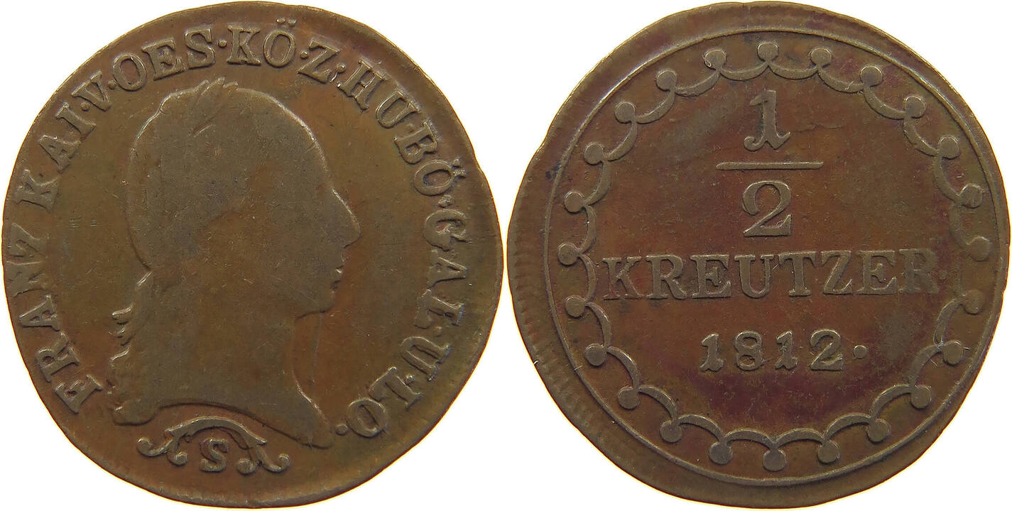 HAUS HABSBURG 1/2 KREUZER 1812 S FRANZ II. 1792-1835 S+ | MA-Shops