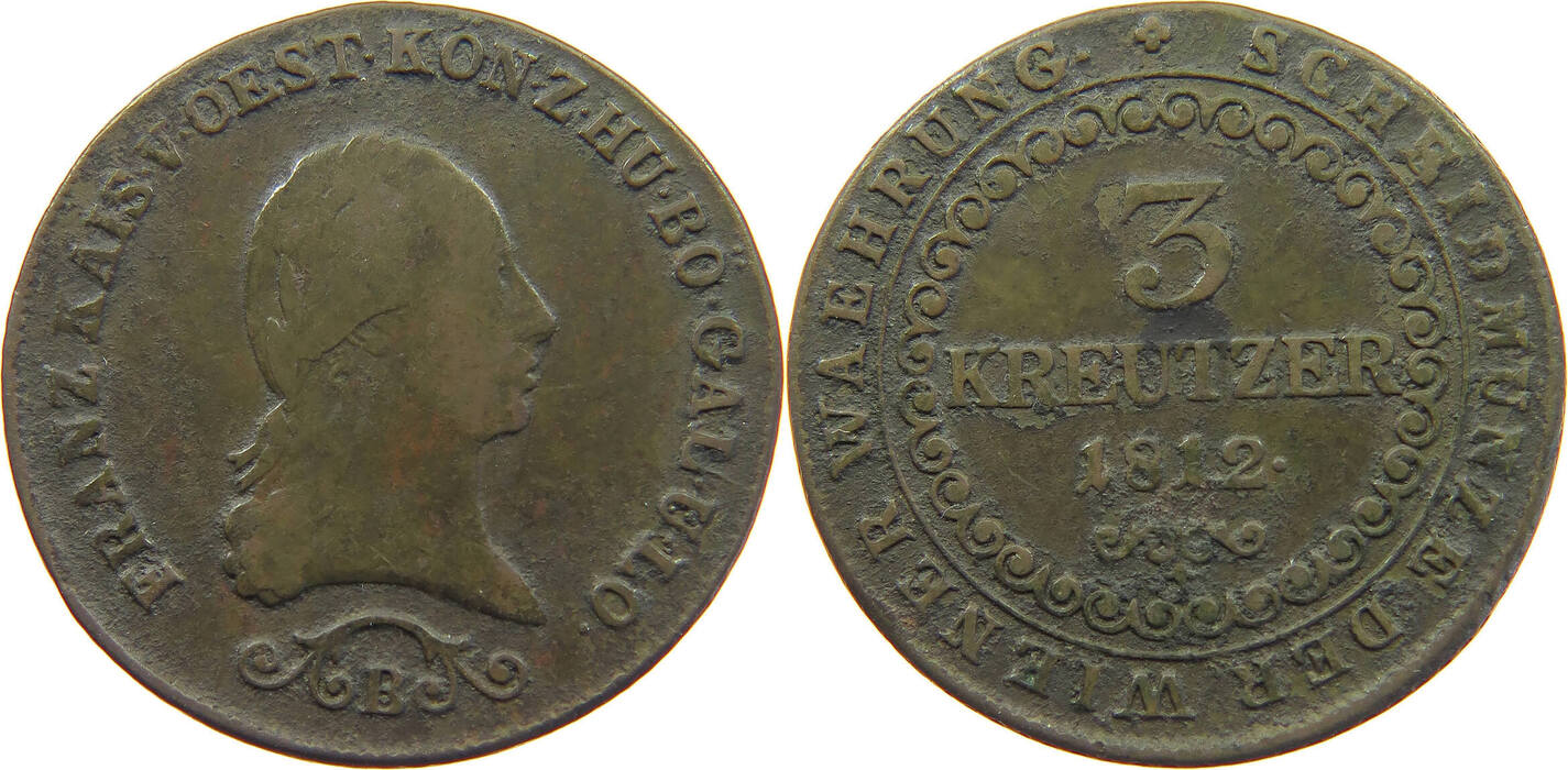 HAUS HABSBURG 3 KREUZER 1812 B FRANZ II. 1792-1835 S-SS | MA-Shops
