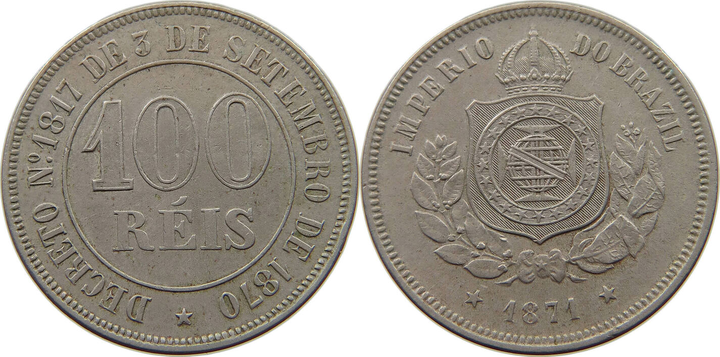 BRAZIL 100 REIS 1871 Pedro II. 1831 - 1889 SS | MA-Shops