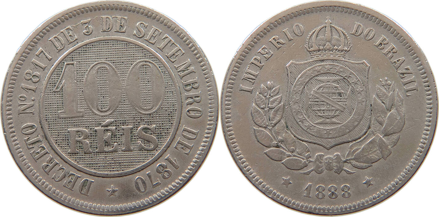 BRAZIL 100 REIS 1888 Pedro II. 1831 - 1889 SS | MA-Shops