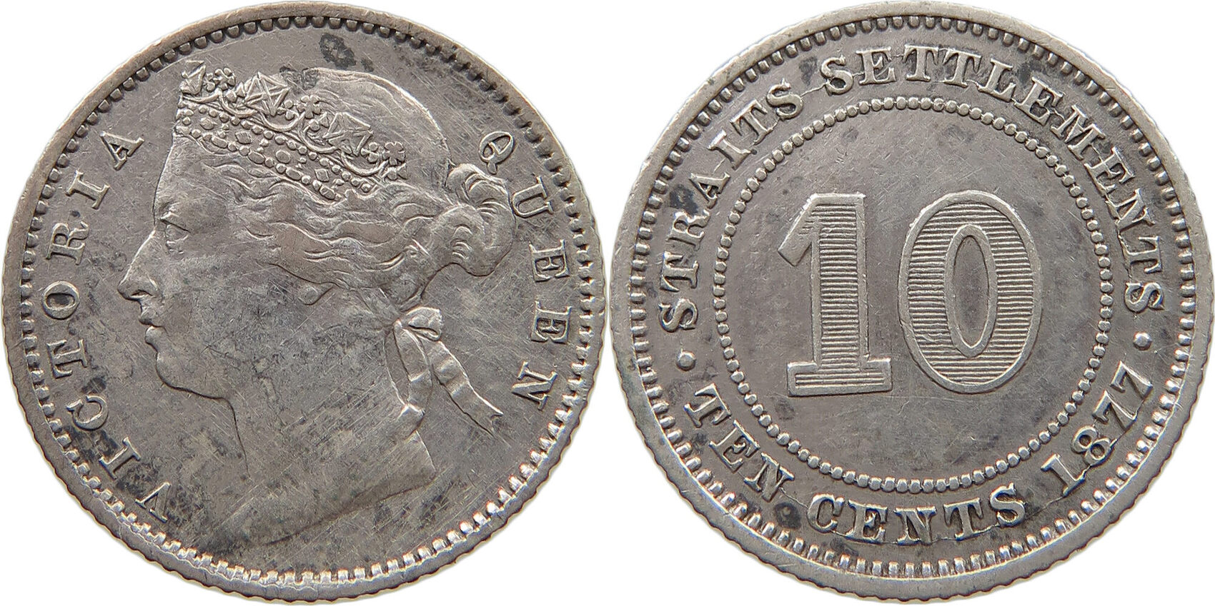 STRAITS SETTLEMENTS 10 CENTS 1877 Victoria 1837-1901 SS | MA-Shops