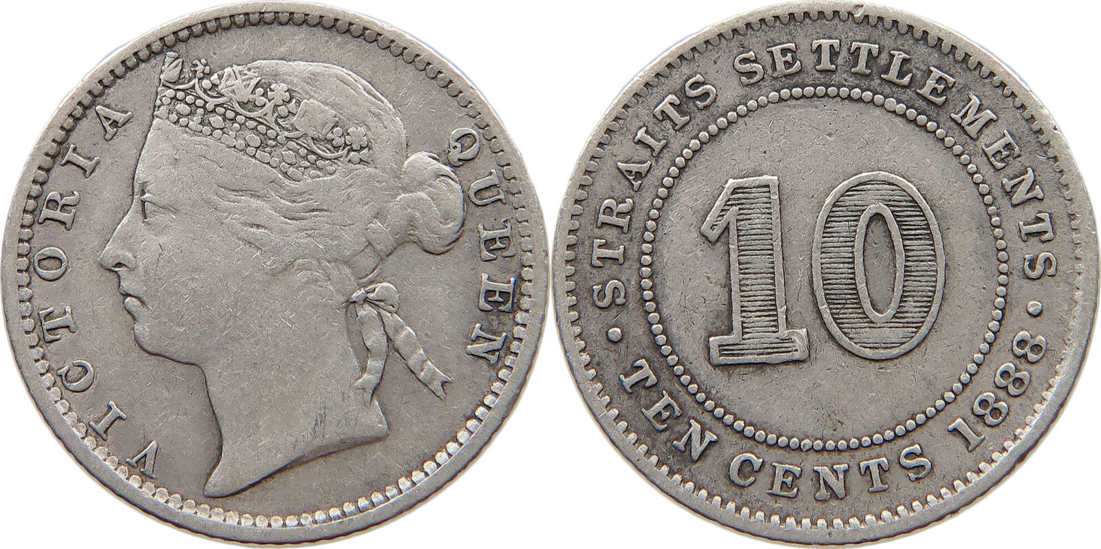 STRAITS SETTLEMENTS 10 CENTS 1888 Victoria 1837-1901 SS- | MA-Shops