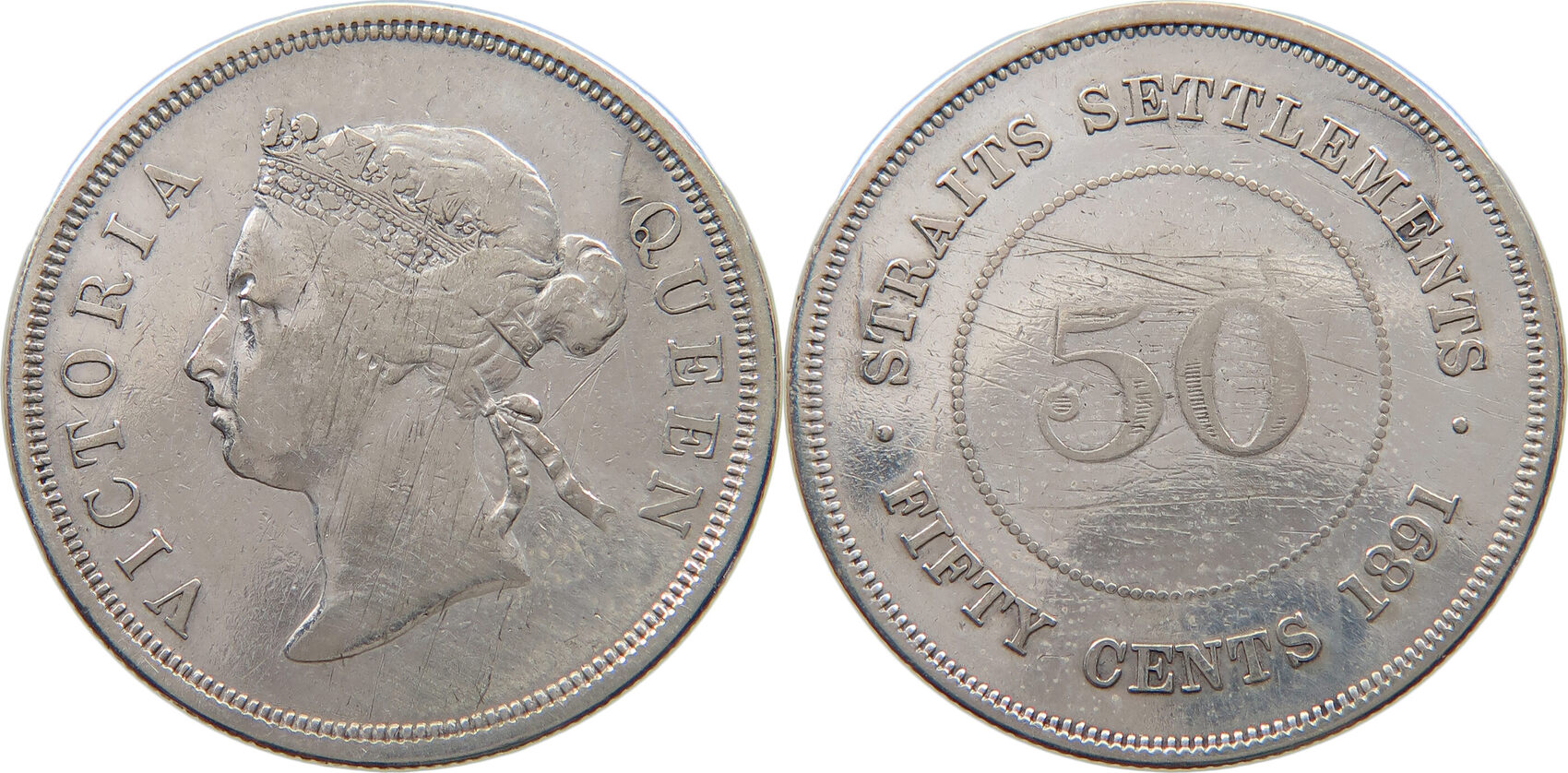 STRAITS SETTLEMENTS 50 CENTS 1891 Victoria 1837-1901 S-SS | MA-Shops