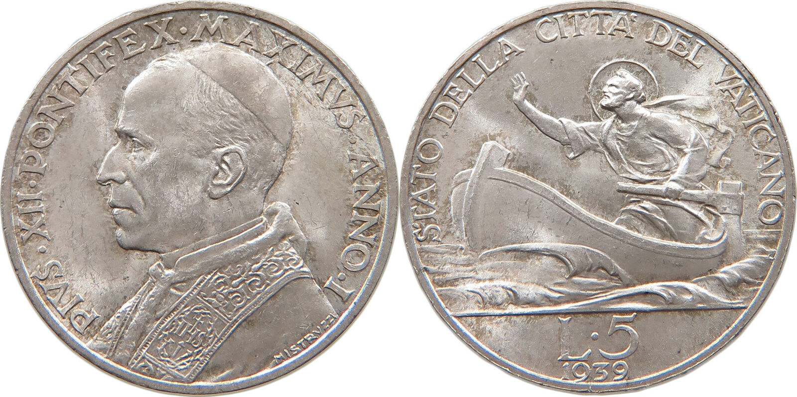 VATICAN 5 LIRE 1939 Pius XII. (1939-1958) VZ | MA-Shops