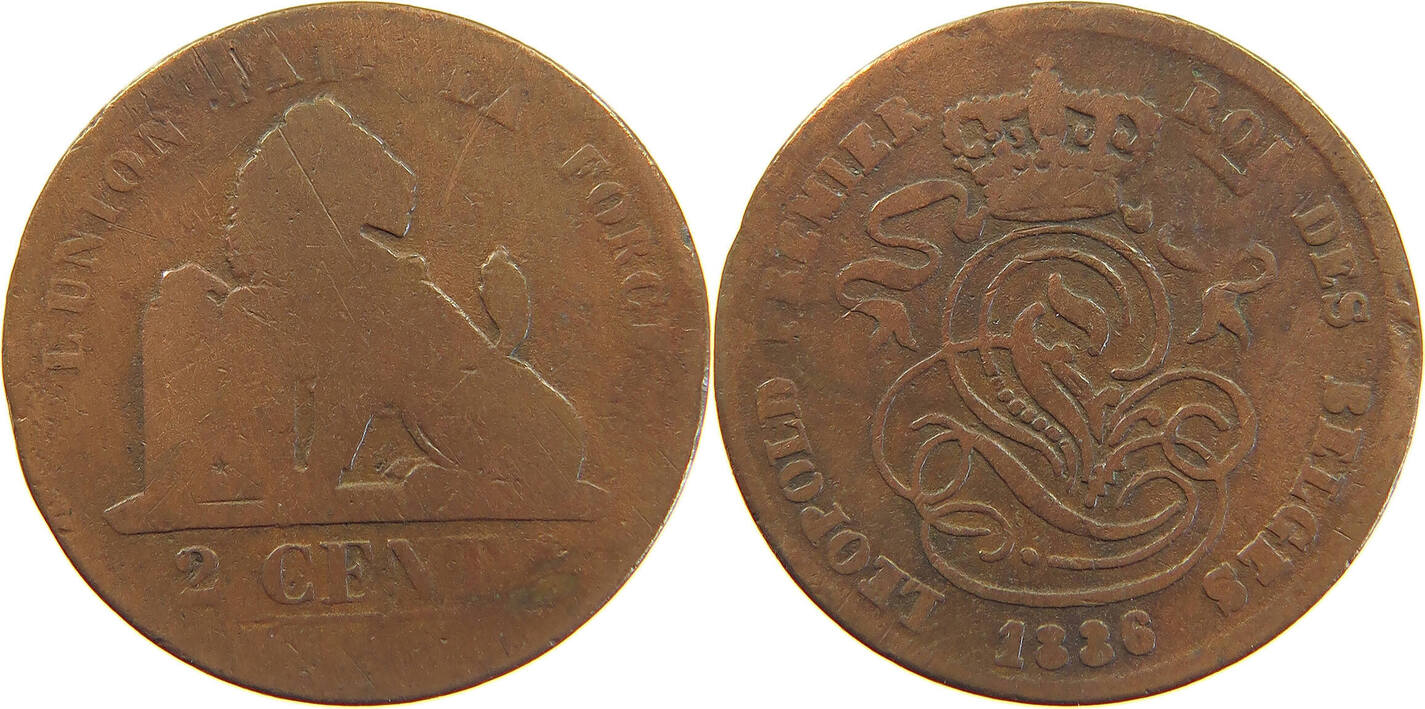 BELGIUM 1836 Leopold I. (1831-1865) 2 CENTIMES 1835 STRUCK OVER ...