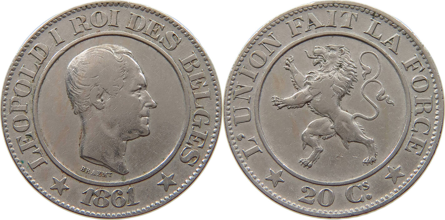 BELGIUM 20 CENTIMES 1861 Leopold I. (1831-1865) SS | MA-Shops