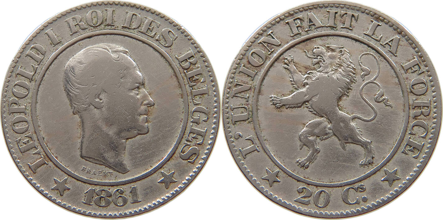 BELGIUM 20 CENTIMES 1861 Leopold I. (1831-1865) SS | MA-Shops