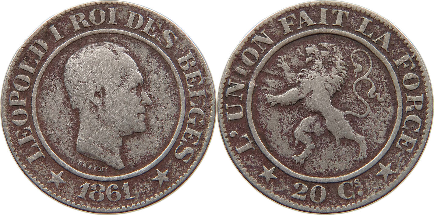 BELGIUM 20 CENTIMES 1861 Leopold I. (1831-1865) S | MA-Shops