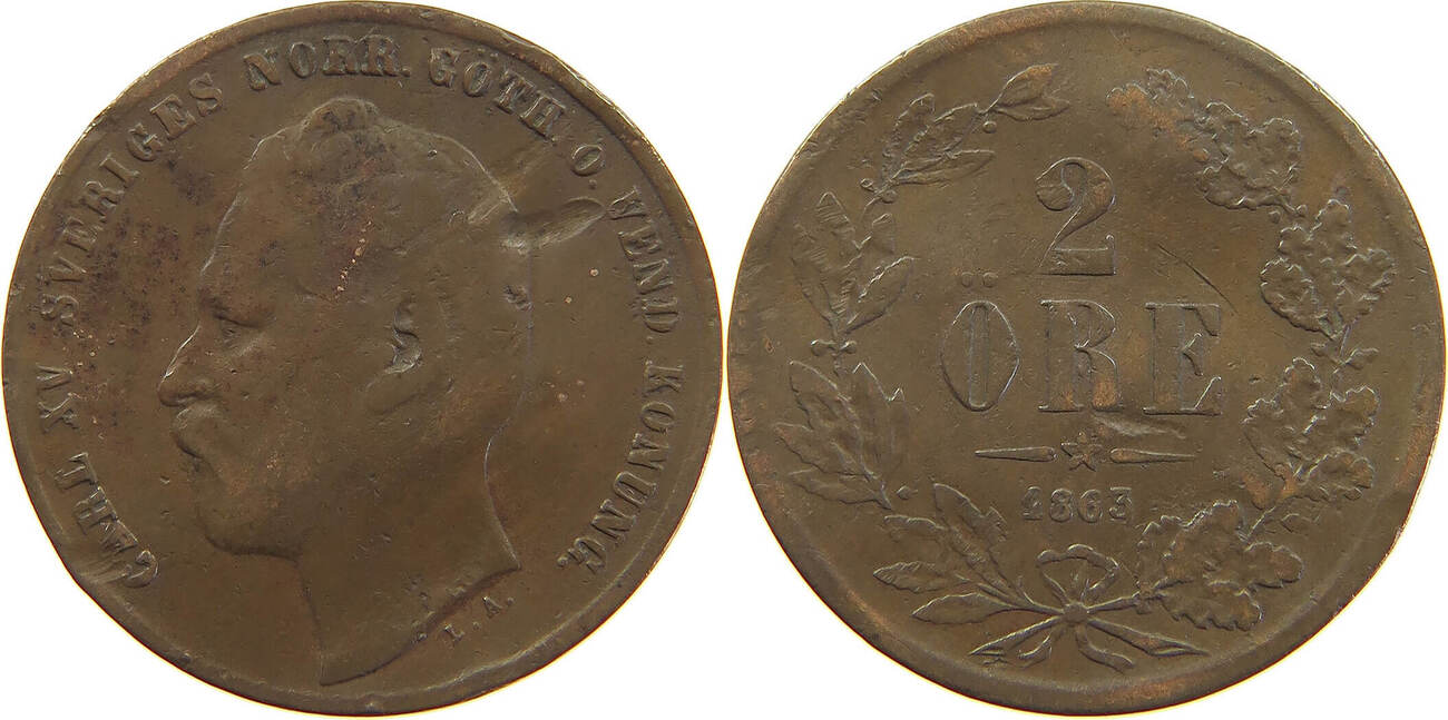 SWEDEN 2 ÖRE 1863 Karl XV. (1859-1872) S | MA-Shops