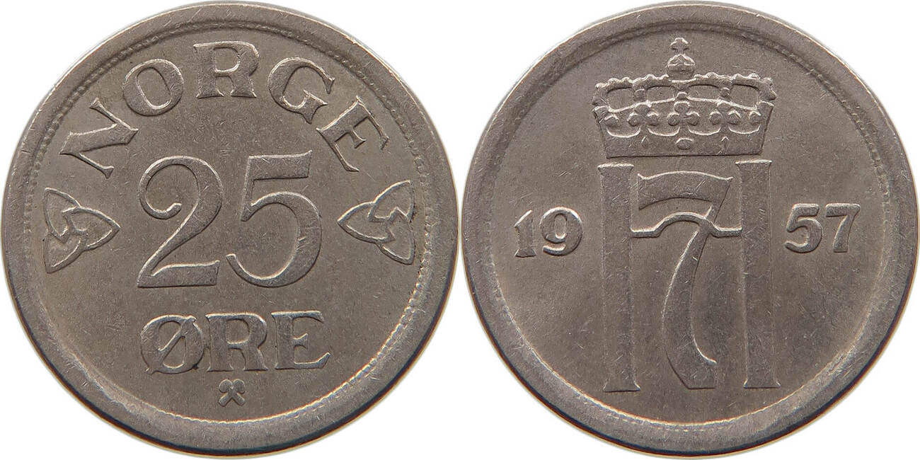 NORWAY 25 ÖRE 1957 HAAKON VII. 1905-1957 SS | MA-Shops