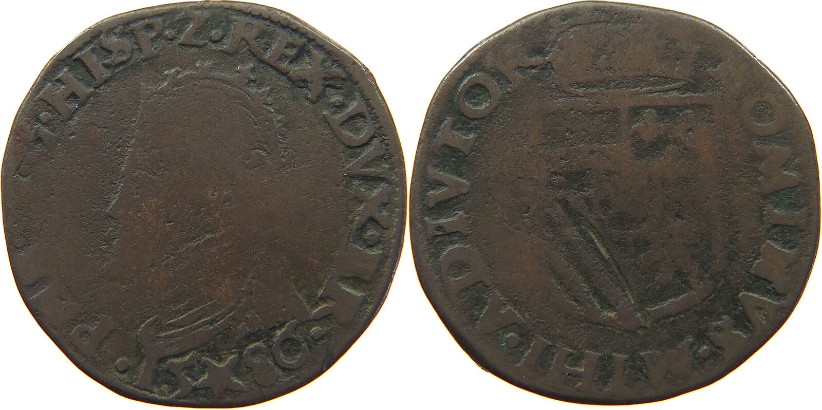 SPANISH NETHERLANDS BRABANT LIARD 1586 FELIPE II. 1556-1598 S | MA-Shops