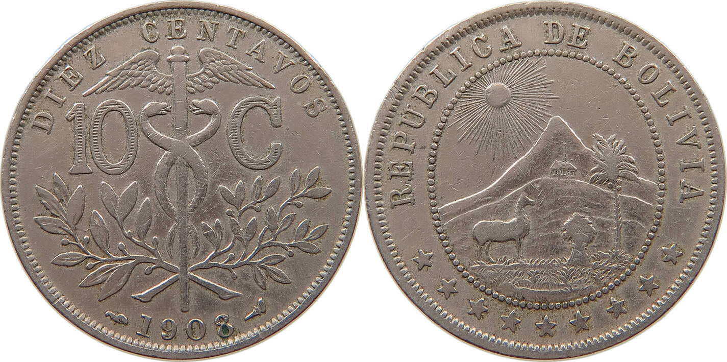 BOLIVIA 10 CENTAVOS 1908 SS | MA-Shops